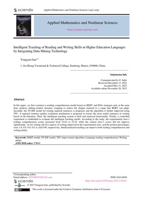 Pdf Intelligent Teaching Of Reading And Writing Skills In Higher