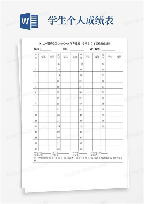 学生成绩表Word模板下载 编号lnggveav 熊猫办公