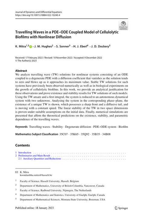 PDF Travelling Waves In A PDEODE Coupled Model Of Cellulolytic