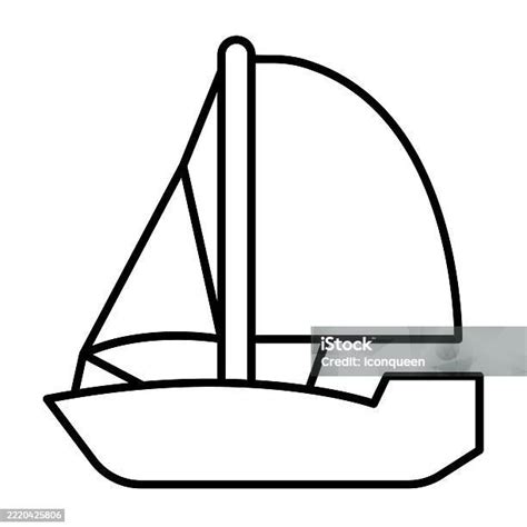 요트 선박 제기 된 돛 얇은 선 아이콘 열대 항해 개념 벡터 그래픽입니다 요트 여행 흰색 배경에 물 수송 기호 스타일 모바일 또는 디자인 0명에 대한 스톡 벡터 아트 및