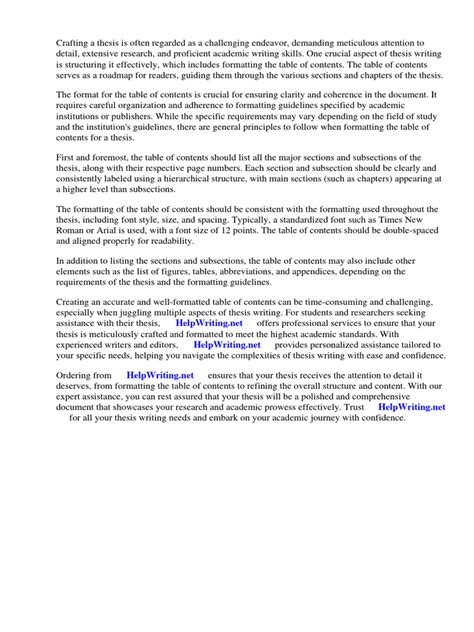Thesis Format For Table Of Contents Pdf Thesis Apa Style
