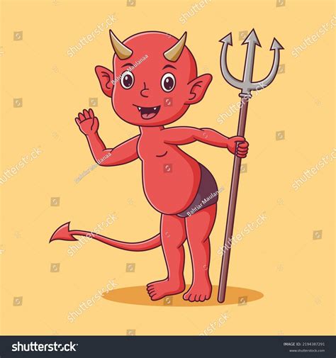 Cute Red Devil Monster Cartoon Red Stock Vector Royalty Free