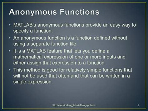 Anonymous And Inline Functions In Matlab Ppt