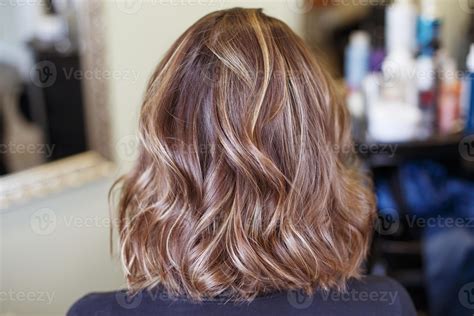 Brunette Woman With Shiny Brown Curly Hair Back View In Salon 17534202
