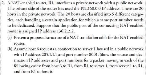 Solved 2 A NAT Enabled Router R1 Interfaces A Private Chegg