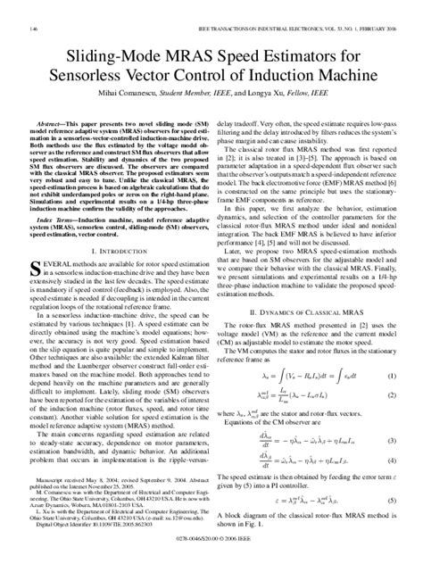 Pdf Sliding Mode Mras Speed Estimators For Sensorless Vector Control