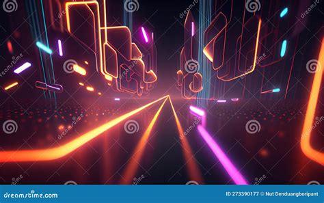 Generative Ai Neon Data Stream A Glowing 3d Render Abstract