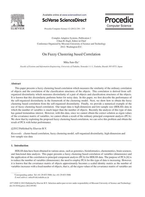 Pdf On Fuzzy Clustering Based Correlation