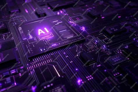 Closeup Of An Ai Microchip On A Purple Circuit Board Emphasizing The