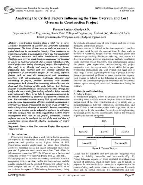 Pdf Analyzing The Critical Factors Influencing The Time Overrun And Cost Overrun In