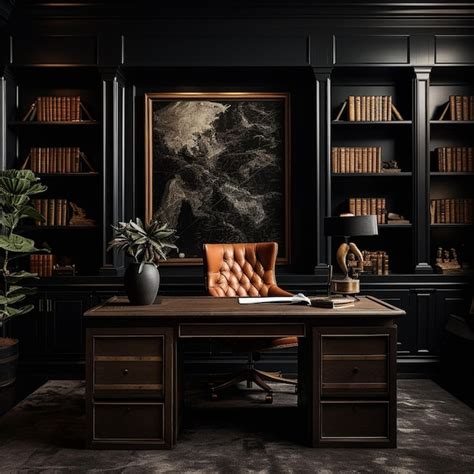 Premium Ai Image Luxurious Modern Office Room Interior Dark Theme