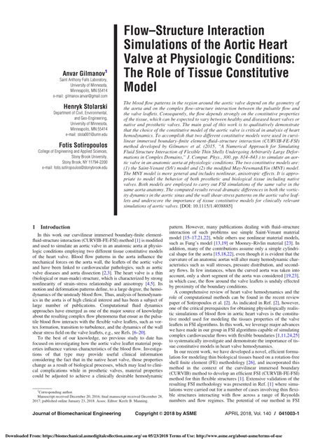 Pdf Flow Structure Interaction Simulations Of The Aortic Heart Valve