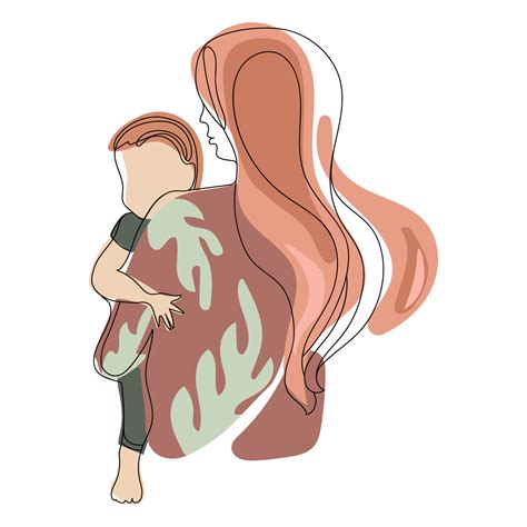 Portrait Of Mother Holding Baby Boy Vector Minimalist Illustration