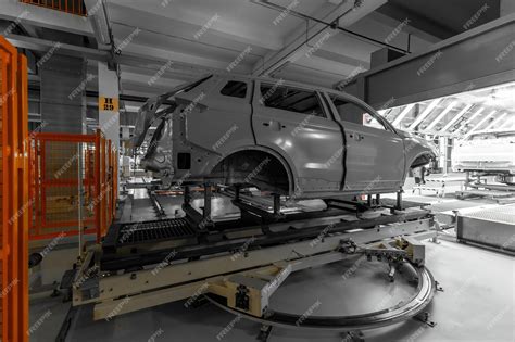 차체는 자동차 현대 자동차 산업 자동차 공장 생산을 위한 조립 라인 공장에 있습니다 프리미엄 사진