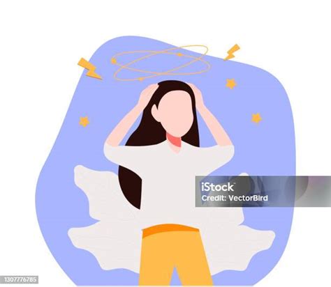 현기증으로 고통받는 아픈 사람 혼란 현기증과 머리 통증을 느낀다 스트레스 질병 증상 편두통 숙취 개념에 대한 플랫 벡터