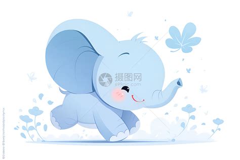 小象与蝴蝶嬉戏插画图片下载 正版图片601270029 摄图网