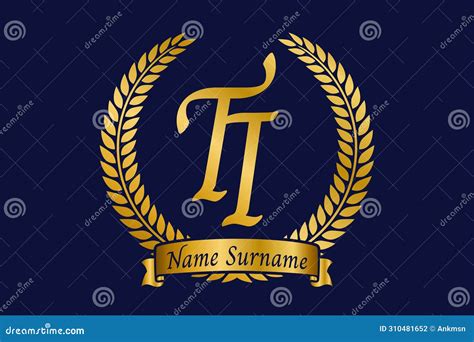 Initial Letter T And I Ti Monogram Logo Design With Laurel Wreath Luxury Golden Calligraphy