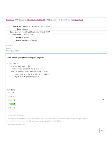 Self Quiz Unit 3 Attempt Review 1 Started On Tuesday 20 September 2022 8 39 Pm State