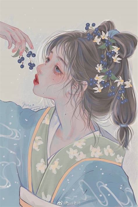 gua老师手绘 插画 壁纸 本草纲目系列草药拟人龙葵