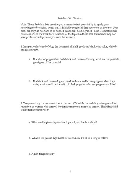 Genetics Problem Set Problem Set Genetics Note These Problem Sets