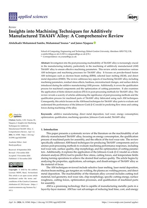 Pdf Insights Into Machining Techniques For Additively Manufactured Ti6al4v Alloy A
