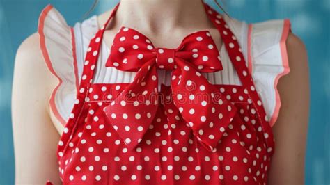 A Playful Polka Dot Apron With Frilly Details And A Flirty Bow Accent