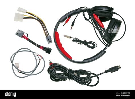 Headphones And Standard Video Audio Computer Wires And Cables Lie On The Technician S Table