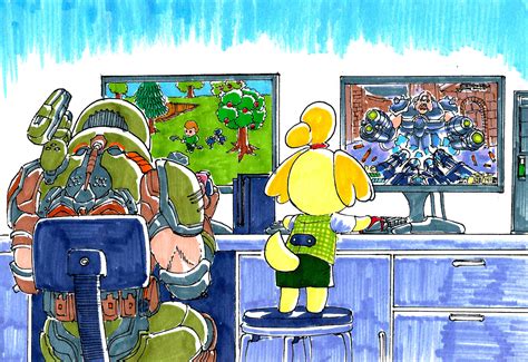Isabelle Villager Doomguy And Mancubus Animal Crossing And 2 More