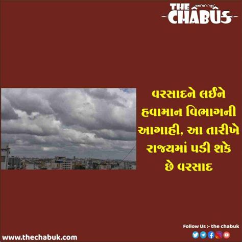 વરસાદને લઈને હવામાન વિભાગની આગાહી આ તારીખે રાજ્યમાં પડી શકે છે વરસાદ