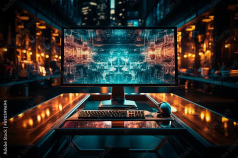 Corporate Command Hub Futuristic Server Control Center In A Megacity