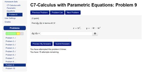 Solved C7 Calculus With Parametric Equations Problem 9 1