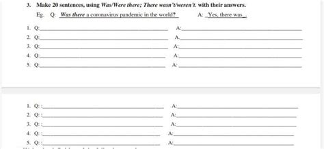 Make 20 Sentences Using Waswere There There Wans`tweren`t With