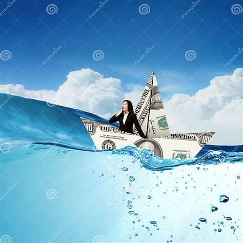 Businesswoman In Boat Made Of Dollar Banknote Stock Image Image Of