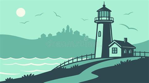 Coastal Lighthouse With Green Foliage Vector Illustration Vector Design Generative Ai Stock