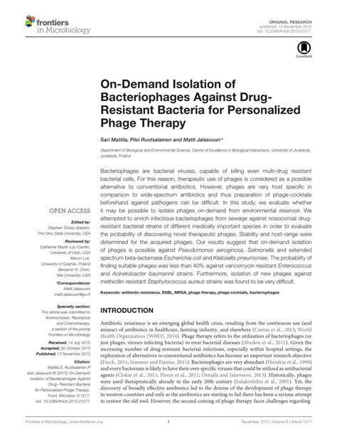 Pdf On Demand Isolation Of Bacteriophages Against Drug Resistant Bacteria For Personalized