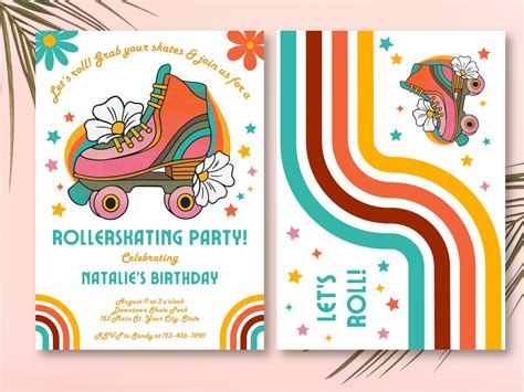 Retro Rollerskating Birthday Party Invitation Diy Digital Edit Print