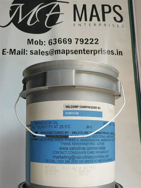 Valvoline Valcomp Compressor Oil Synth 68 20 Ltrs At ₹ 850litre In Bengaluru