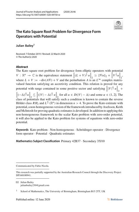 Pdf The Kato Square Root Problem For Divergence Form Operators With