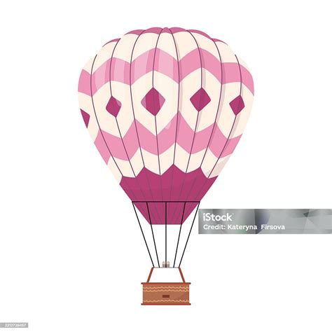 화려한 패턴의 분홍색 열기구 쇼 전단지 배너를 장식하기위한 비행 Baloon 디자인 요소 바구니와 항공 여행 관광 운송 플랫 벡터 일러스트 레이 션 Ballooning