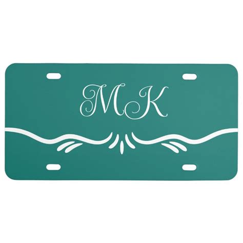 Elegant Monogram Teal Editable License Plates Zazzle