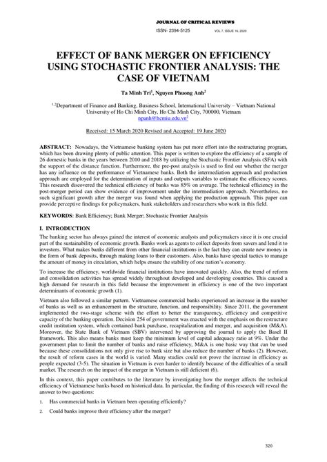 Pdf Effect Of Bank Merger On Efficiency Using Stochastic Frontier Analysis The Case Of Vietnam
