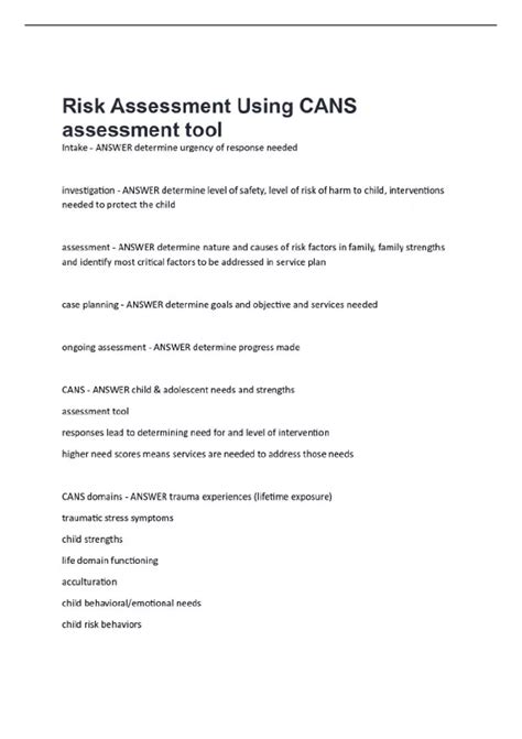Risk Assessment Using Cans Assessment Tool Questions With Answers