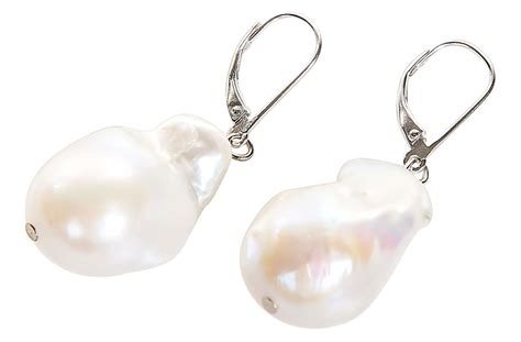 15x25mm Freshwater Baroque Pearl Drop Earrings In Sterling Silver Leve