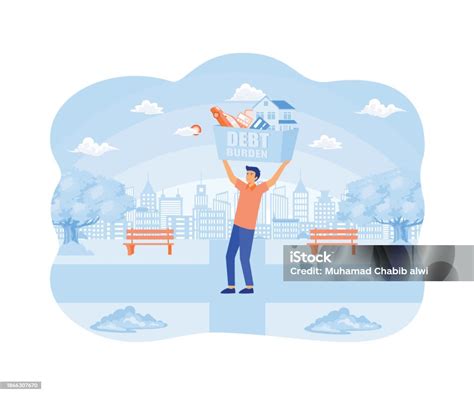 무거운 빚을 지고 있는 사업가 플랫 벡터 현대 일러스트 레이 션 무거운 빚 짐을 짊어지고 사업가 플랫 벡터 현대 일러스트 레이 션 나름에 대한 스톡 벡터 아트 및 기타