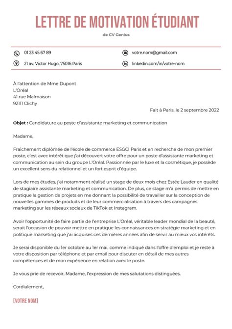 Lettre De Motivation Tudiant Mod Le Et Conseils
