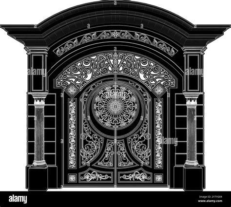 Forged Gate Vector Illustration Of Arc Entrance Gate Isolated On White