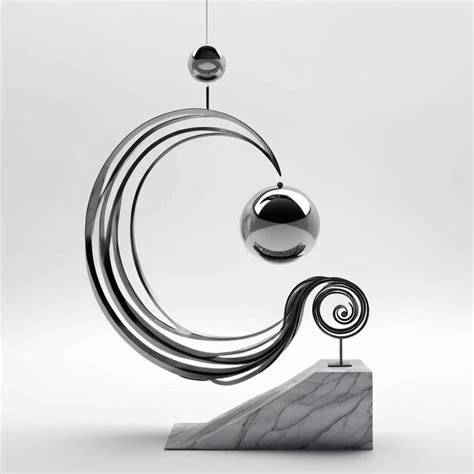 Premium Photo Metal Ball Hanging From Marble Base Sculpture