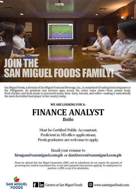 San Miguel Foods Is Looking For Finance Analyst University Of San Agustin