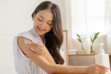 Healthy Skin Care Beauty Asian Young Woman In Bathrobe Towel After