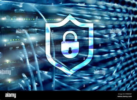 Cyber Protection Shield Icon On Server Room Background Information